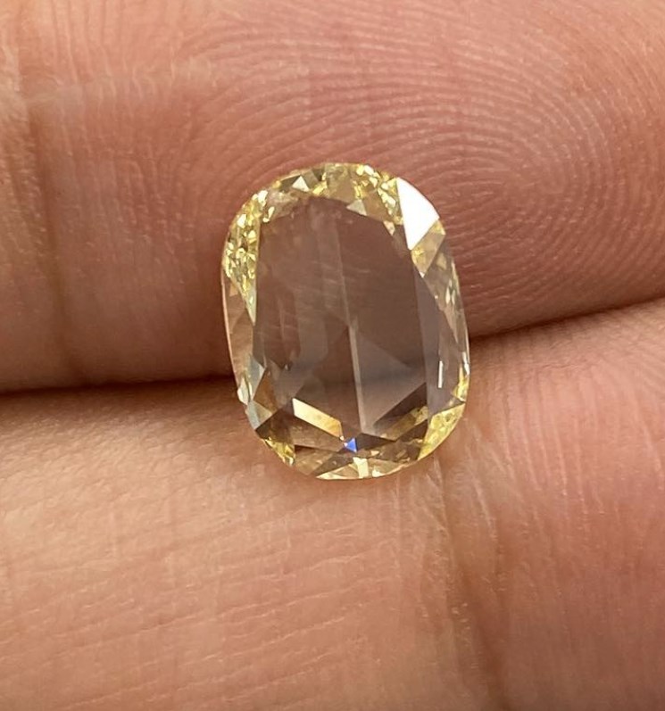 1.84ct GIA Certified Natural Fancy Light Yellow VVS2 Clarity Long Cushion Shape Rosecut Diamond ...